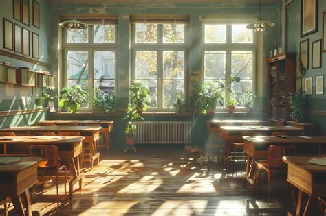 Sunlit Classroom A Glimpse Of Education Premium Ai Generated Image
