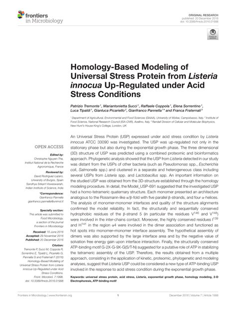 Pdf Homology Based Modeling Of Universal Stress Protein From Listeria Innocua Up Regulated