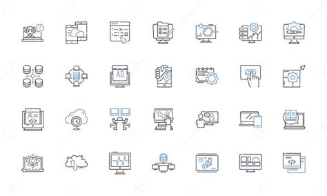 computer science line icons collection algorithm database binary