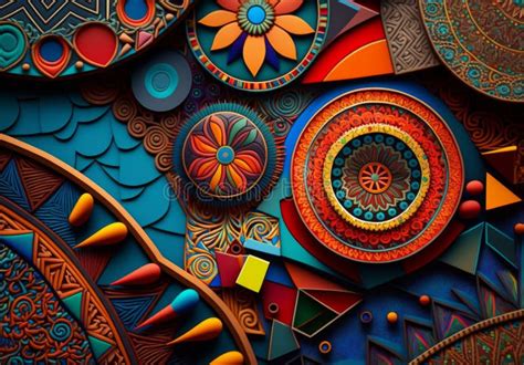 Generative Ai Of Abstract Geometric Background With A Lot Of Colorful Shapes Stock Illustration