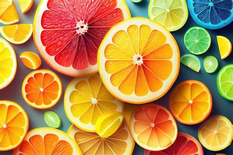Premium Ai Image Colorful Summer Citrus Fruits Slices Background Directly Above Generative Ai