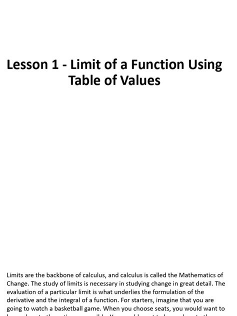 basic calculus lesson 1 limit of a function using table of values 1