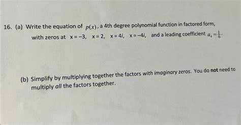 Solved A Write The Equation Of P X A 4th Degree