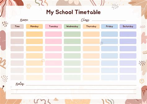 Cute Timetable Template At A Glance