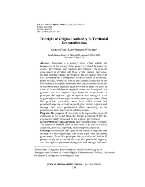 Pdf Principle Of Original Authority In Territorial Decentralization
