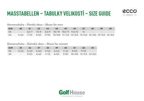 Ecco Shoes Size Chart Golf House International
