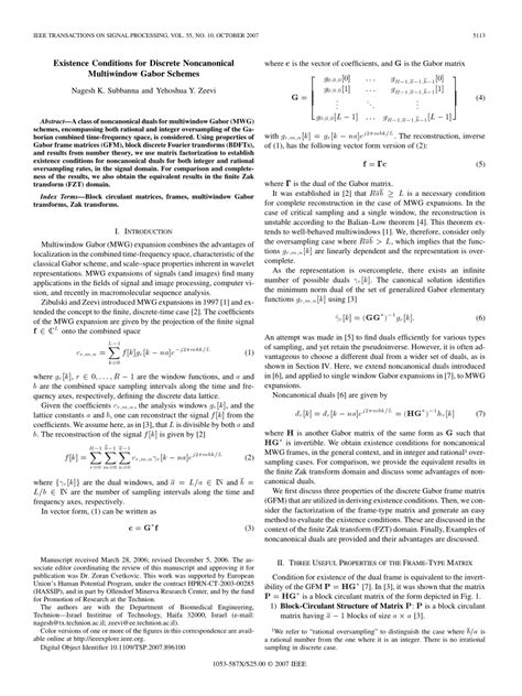 Pdf Existence Conditions For Discrete Noncanonical Multiwindow Gabor