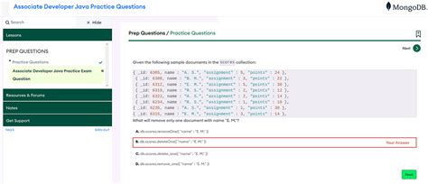 incorrect option for associate dev java practice exam certification