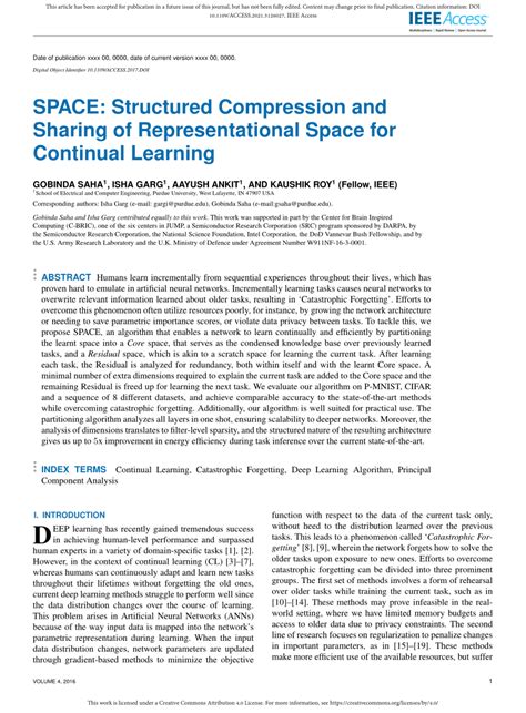 Pdf Space Structured Compression And Sharing Of Representational Space For Continual Learning