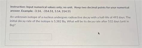 solved instruction input numerical values only no unit