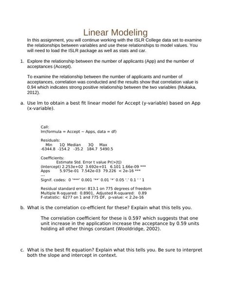 Linear Modeling Question And Answer