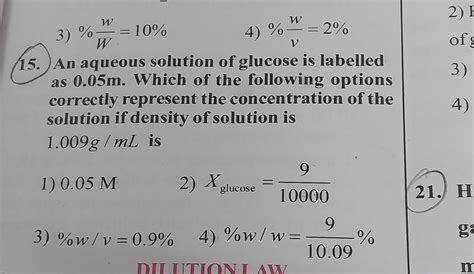 3 Ww 10 4 Vw 2 15 An Aqueous Solution Of Glucose Is Labelled As