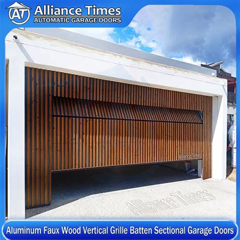 Aluminum Wood Grain Vertical Grille Batten Fence Sectional Overhead