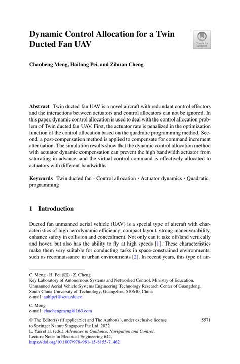 Pdf Dynamic Control Allocation For A Twin Ducted Fan Uav