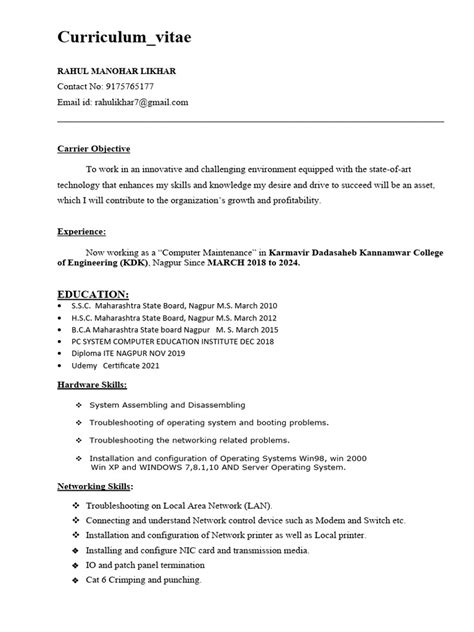 Rahul Resume 301220 Update Pdf Computer Network Operating System