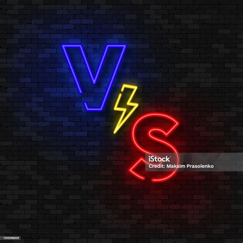 대 화면 배경입니다 Vs 텍스트 밝은 벽돌 벽에 네온 스포츠와 싸움 경쟁에 대 한 편지를 Vs Led 조명에 대한 스톡 벡터 아트 및 기타 이미지 Istock