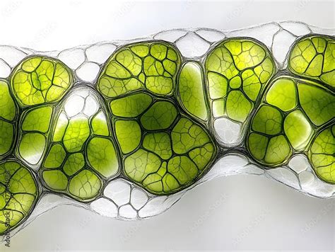 Microscopic Leaf Cross Section Shows Vibrant Green Chloroplasts Inside Honeycomb Cell Walls