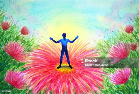 인간 명상 정신 건강 요가 아트 명상 차크라 영적 치유 수채화 그림 그림 디자인 꽃 정원 추상적 개념 개념에 대한 스톡 벡터 아트 및 기타 이미지 Istock
