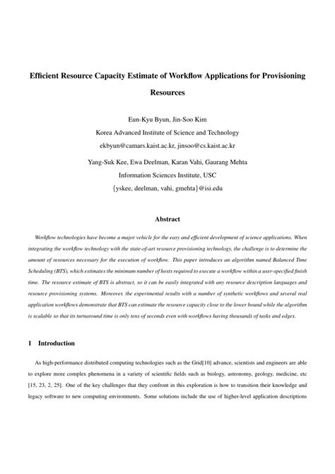 Pdf Efficient Resource Capacity Estimate Of Workflow Applications For Provisioning Resources