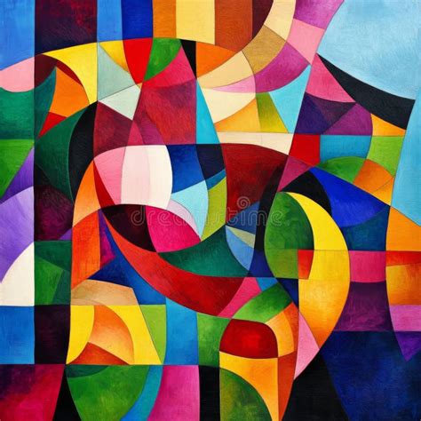 Abstract Composition Of Interlocking Geometric Shapes In Vibrant Colors Stock Illustration