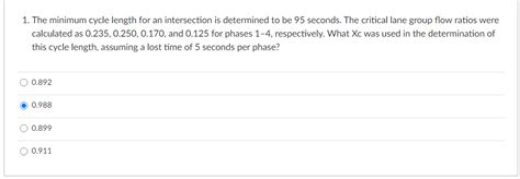 Solved The Minimum Cycle Length For An Intersection Is Chegg