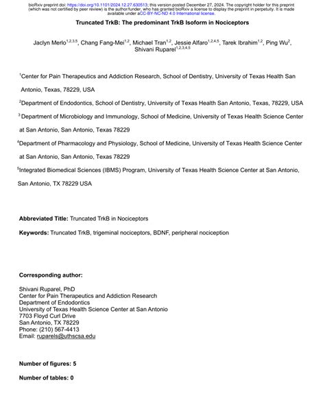 Pdf Truncated Trkb The Predominant Trkb Isoform In Nociceptors