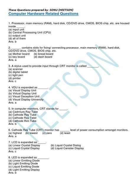 Computer Hardware Questions Download Free Pdf Printer Computing