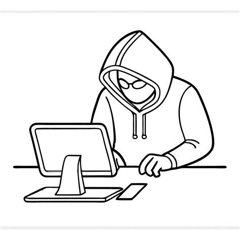 Premium Vector Single Line Drawing Of A Computer Hacker Stereotype In A Line Art Vector