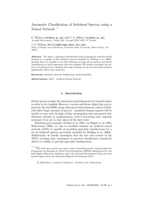 Pdf Automatic Classification Of Subdwarf Spectra Using A Neural Network Extreme Horizontal