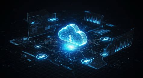 Futuristic Digital Representation Of Cloud Computing Technology A Glowing Blue Stock