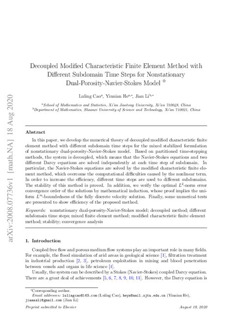 Pdf Decoupled Modified Characteristic Finite Element Method With Different Subdomain Time