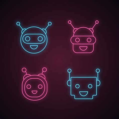 Chatbots Neon Light Icons Set Talkbots Laughing Virtual Assistants Collection Conversational