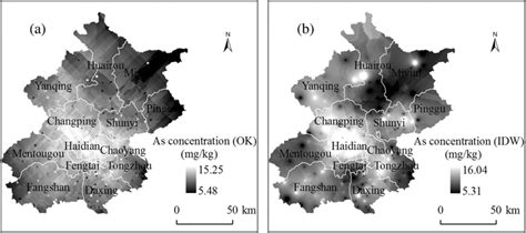 the spatial interpolation result with ok a and idw b download