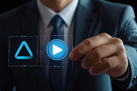 initiating projects businessman pressing play button for technological