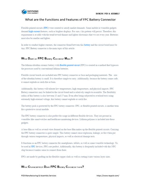 What Are The Functions And Features Of Fpc Battery Connector Pdf