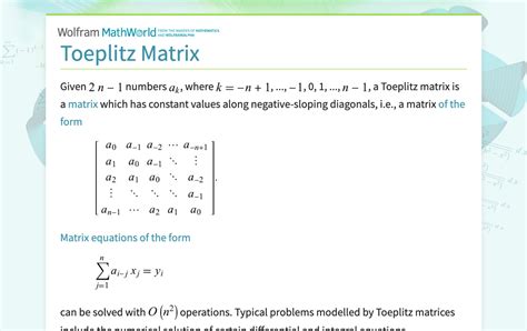 Toeplitz Matrix From Wolfram Mathworld