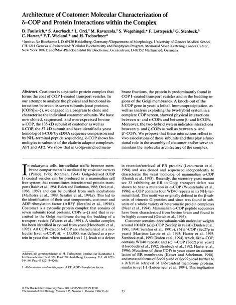 Pdf Architecture Of Coatomer Molecular Characterization Of Delta Cop