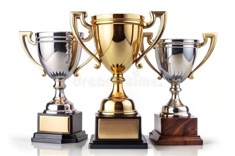 Three Different Kinds Of Trophies Isolated On White Background Stock