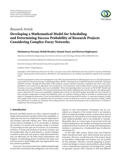 Pdf Developing A Mathematical Model For Scheduling And Determining