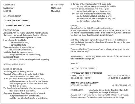Catholic Funeral Mass Booklet Celebration Of Life Brochure For A