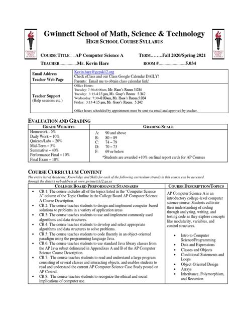 Gwinnett School Of Math Science And Technology H S C S Pdf Object Computer Science Class