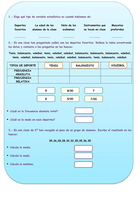 Ficha Online De Estad Stica Y Probabilidad Para Sexto De Primaria
