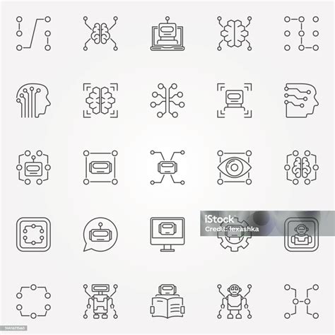 기계 학습 아이콘을 설정합니다 벡터 인공 지능 및 기타 기술 개념 기호 얇은 선 스타일 눈 신체 부분에 대한 스톡 벡터 아트 및 기타 이미지 눈 신체 부분 로봇