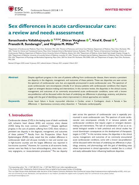 Pdf Sex Differences In Acute Cardiovascular Care A Review And Needs Assessment
