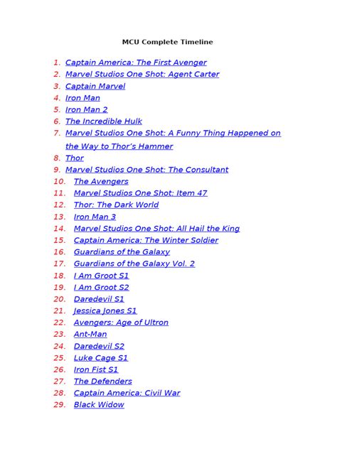 Mcu Complete Timeline Pdf