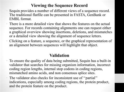Submitting Dna Sequences To The Databases Sequinpptx Databases