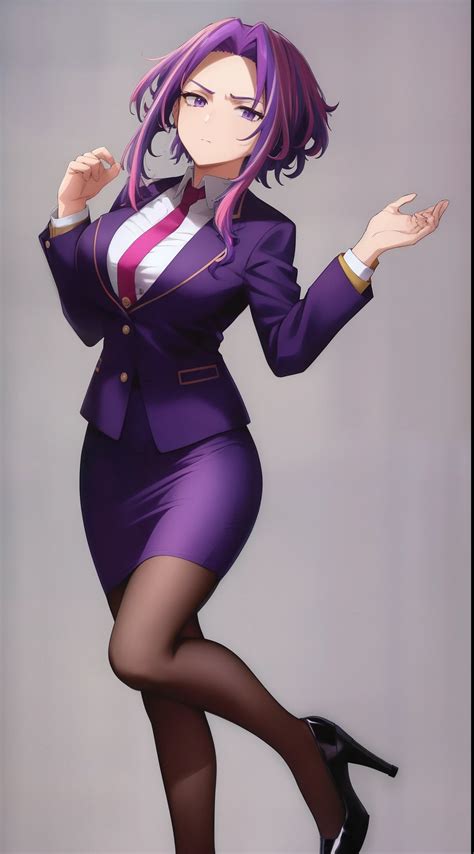 A Woman In A Purple Suit And Black Shoes Posing Seaart Ai