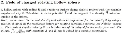 Solved 2 Field Of Charged Rotating Hollow Sphere A Hollow Sphere With