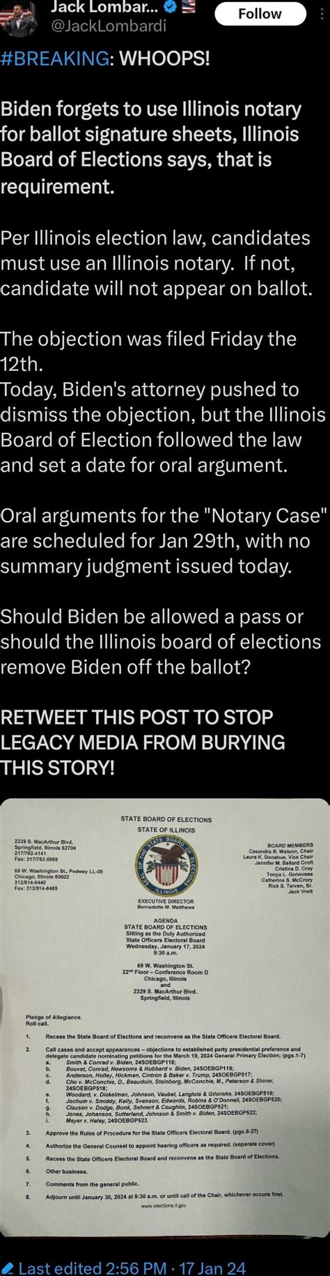 Jack Lombar JackLombardi Foll BREAKING WHOOPS Biden Forgets To Use Illinois Notary For