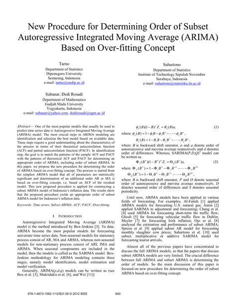 Pdf New Procedure For Determining Order Of Subset Autoregressive Integrated Moving Average